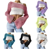 Beach Cover Ups for Women Round Neck Hollow Out Knit Long Sleeve Cover ...