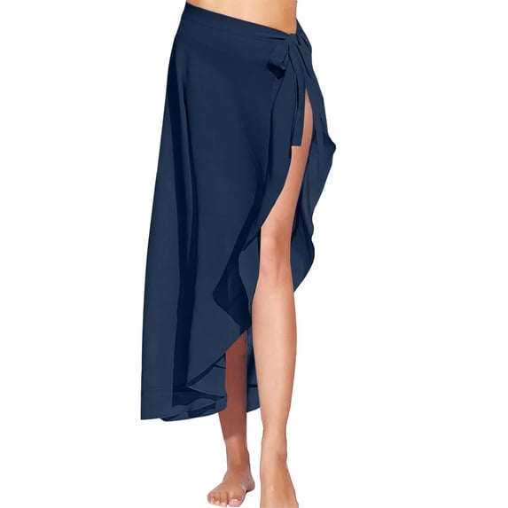 Beach Cover Ups for Women Ruffle Tie Chiffon Long Swimsuit Sarong Beach ...