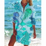 Beach Cover Ups for Women Summer Button Down Midi Shirt Dresses ...