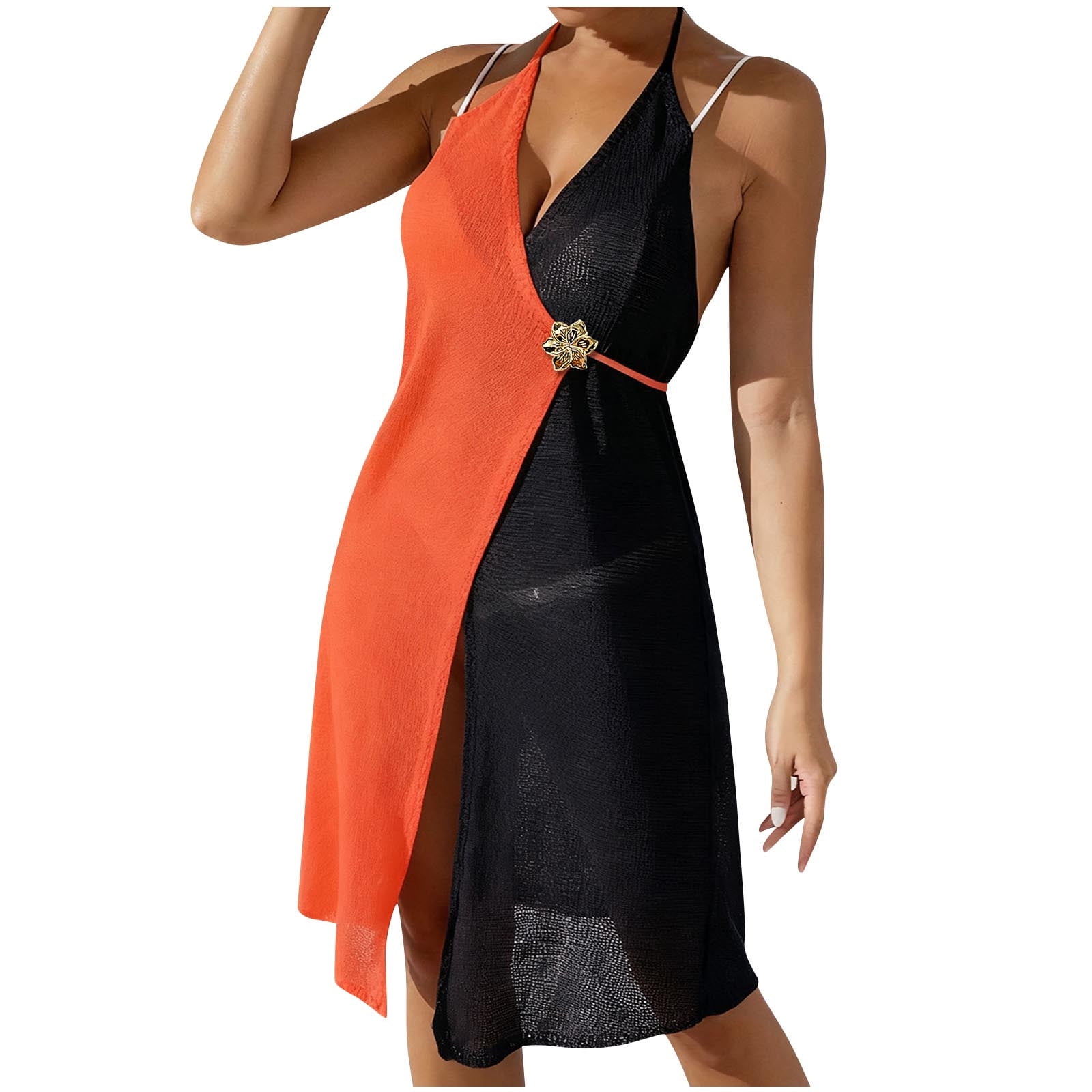 Beach Cover Ups for Women, Women's Two-Tone Hollow Out Color Block ...