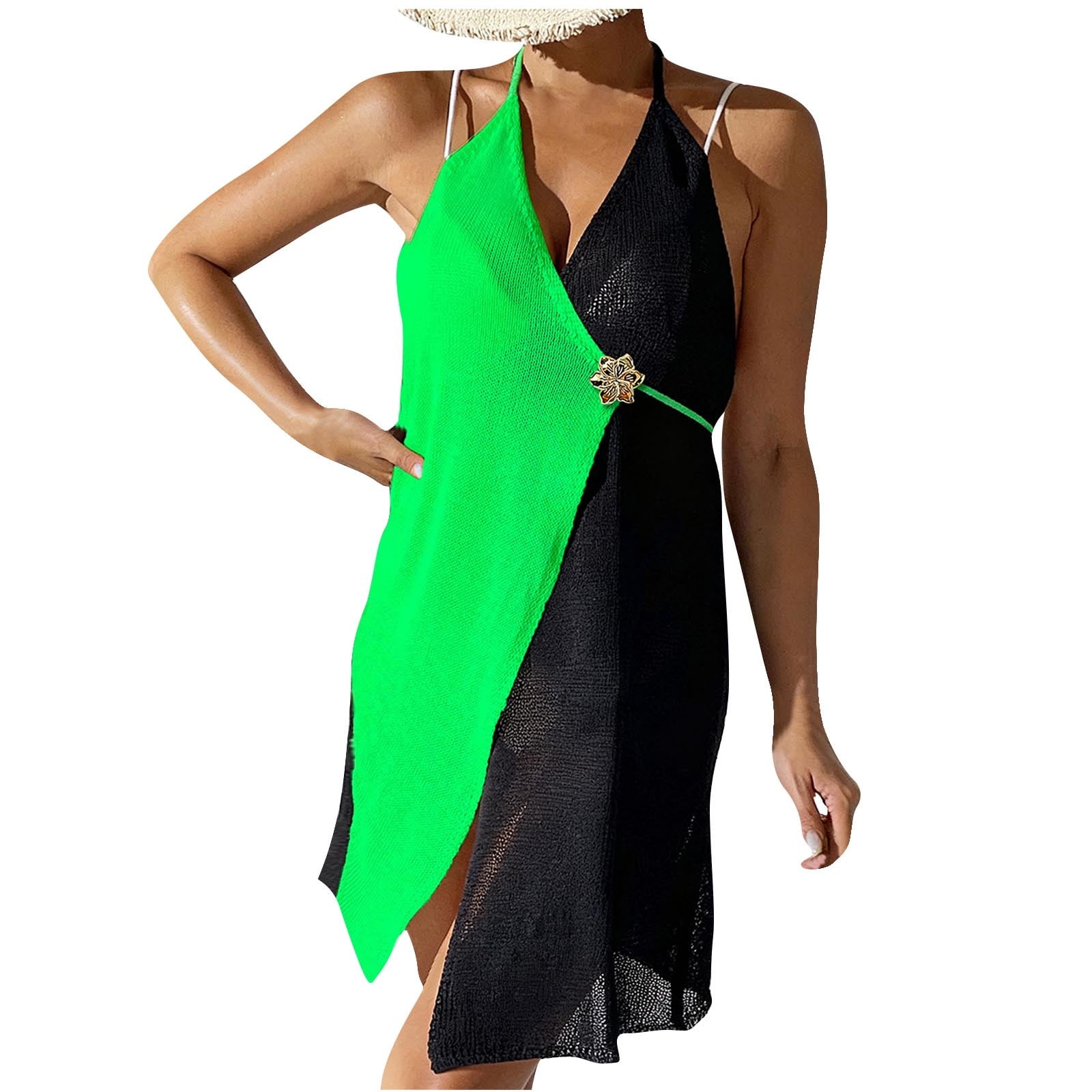 Beach Cover Ups for Women, Women's Two-Tone Hollow Out Color Block ...