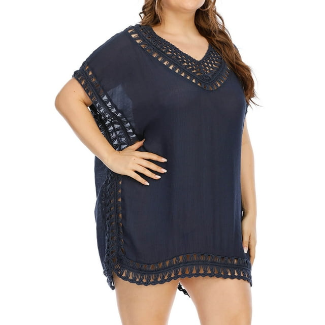 Beach Coverup Dress Hollow Out Plus Size Swimwear Bikini Swimsuit Cover ...