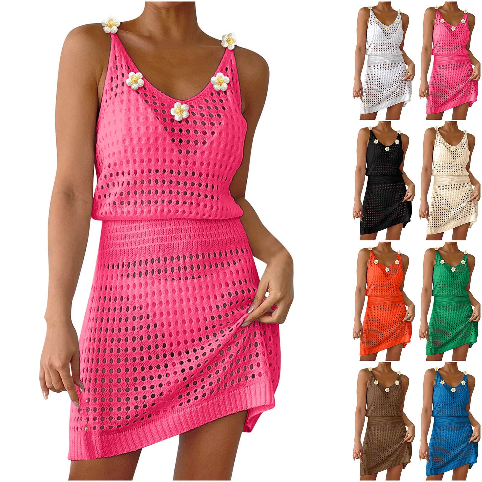 Beach Coverups for Women 2026 Summer Fashion V-neck Solid Color Flower ...