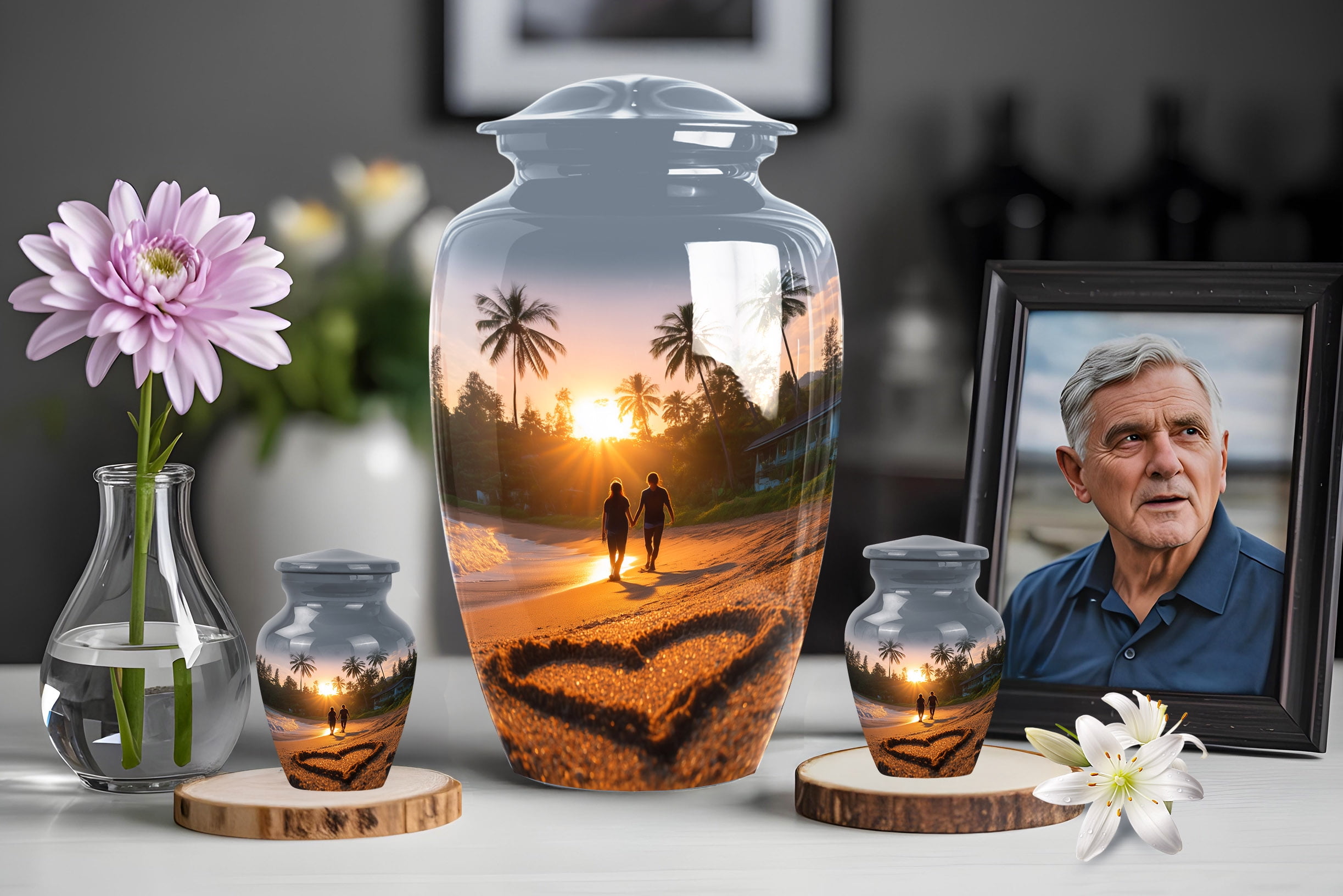 Beach Cremation Urn Set for Parents or Partners – Romantic Sunset Ashes ...