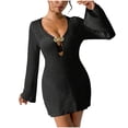 Beach Crochet Cover Ups for Women Deep V Neck Bathing Suit Hollow Out ...