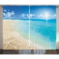 Beach Curtains 2 Panels Set, Sunny Summer Seashore with Clear Sky ...