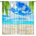 Beach Curtains for Kitchen,Tropical Island Sea Beach Waves Summer Green ...