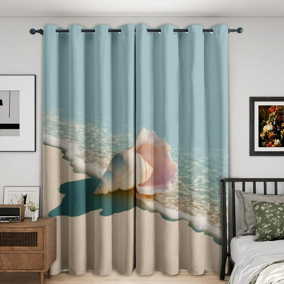 Beach Curtains For Living Room , Coastal Shell Ocean Pattern Design ...