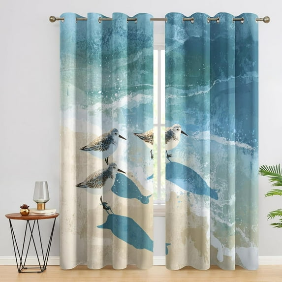 Beach Curtains For Living Room , Seagull Coastal Ocean Pattern Design ...