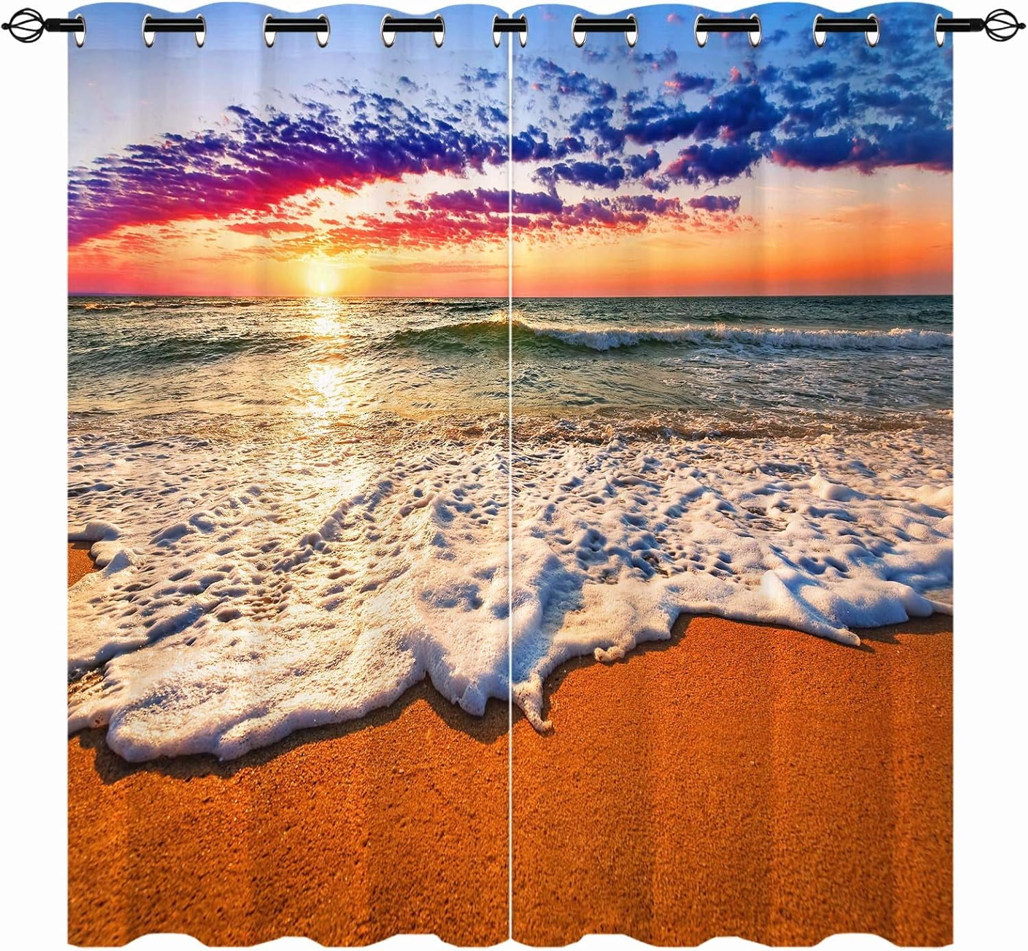 Beach Curtains, Ocean Tropical Summer Hawaiian Sunset Sea Waves Scenery ...