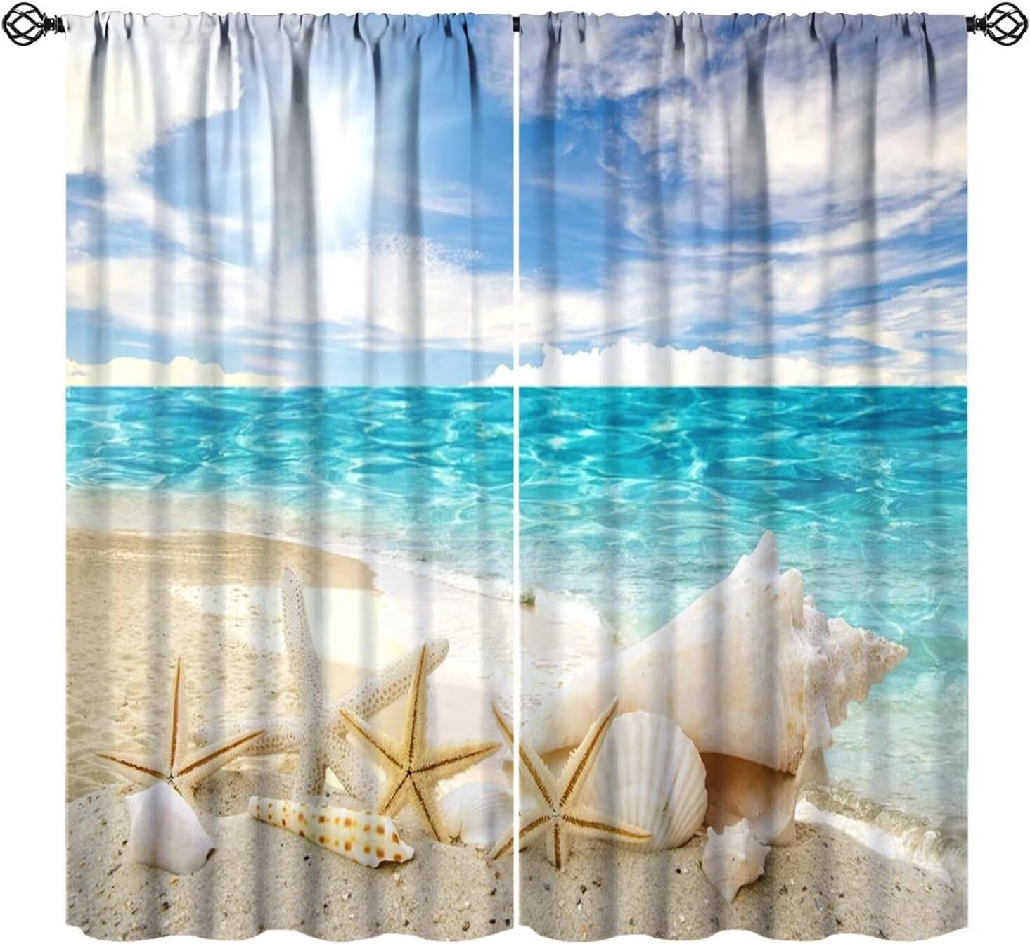 Beach Curtains Summer Tropical Ocean Beach Starfish Seashell Kids Girls ...