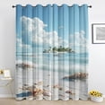 Beach Curtains, Tropical Island Blackout Curtain, Shell Seagull Sea ...
