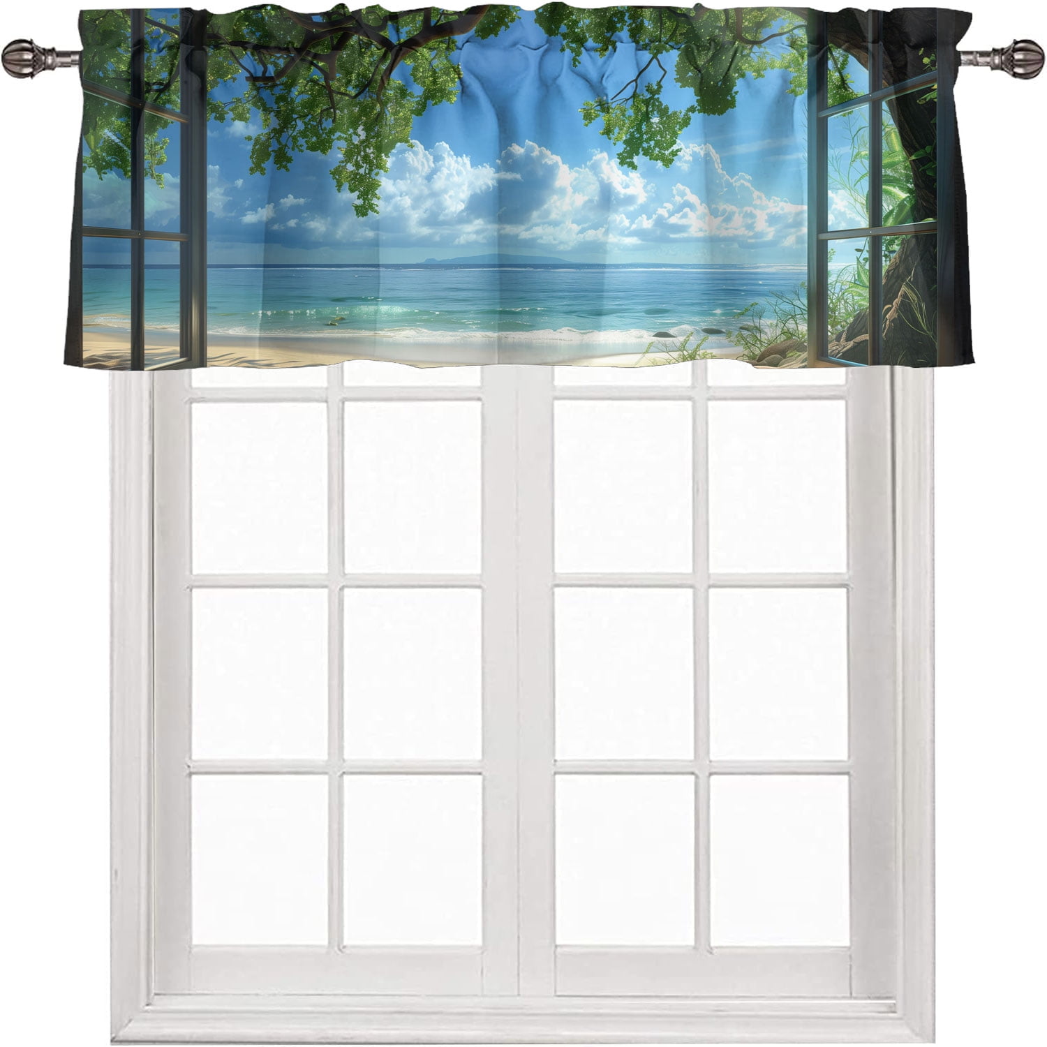 Beach Curtains Valances for Home DecorBlue Sky Clouds Sea Landscape Window Treatment Valance ...