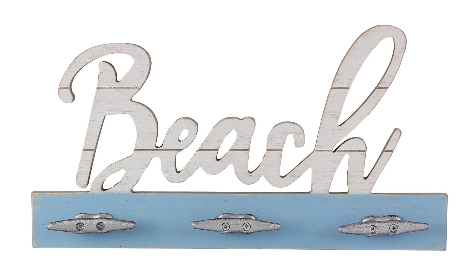 Beach Cut Out With Triple Wall Hooks Wood and Cast Iron 15.75 Inches ...