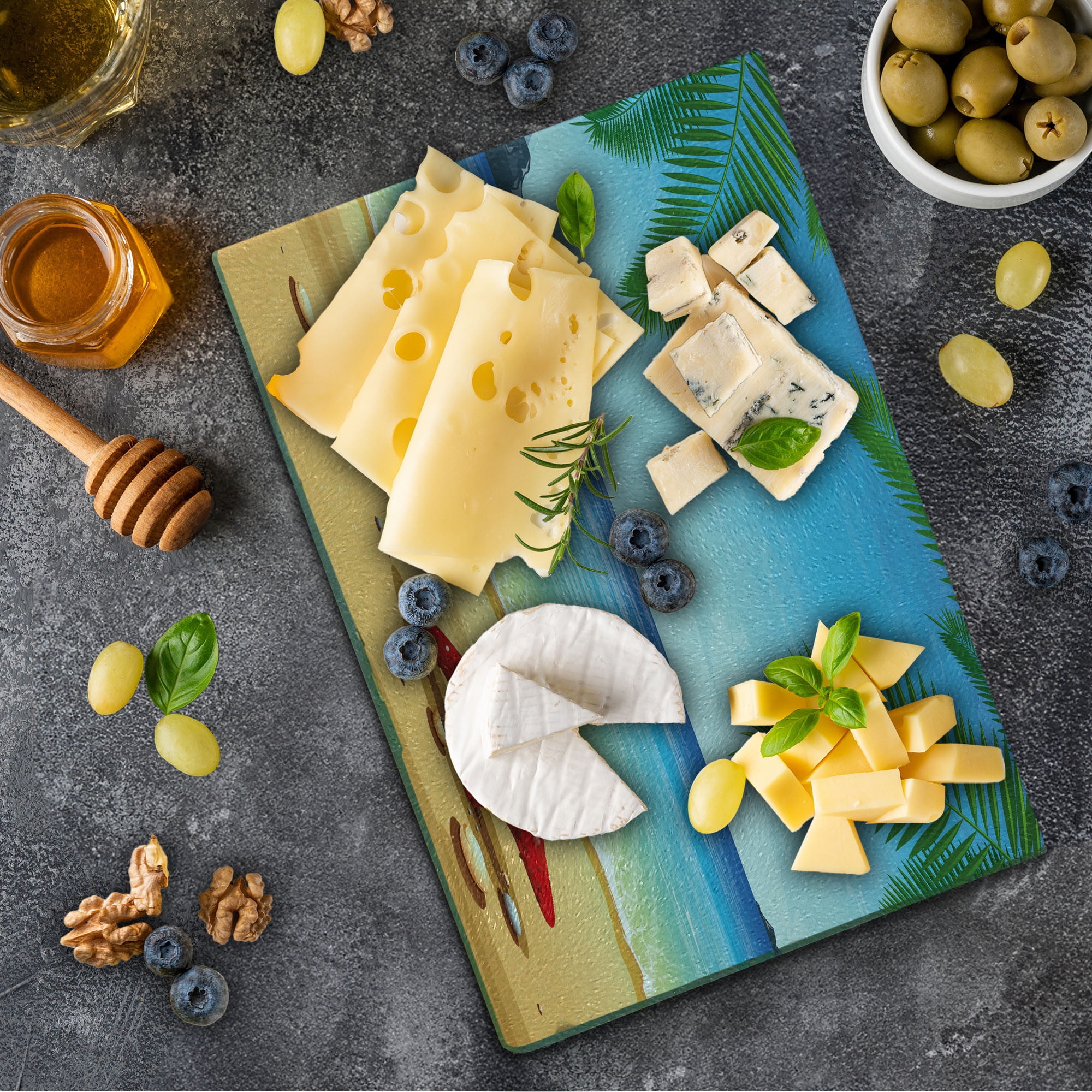 Beach Cutting Board, Tropical Beach Pattern with Starfish Ocean Palm ...