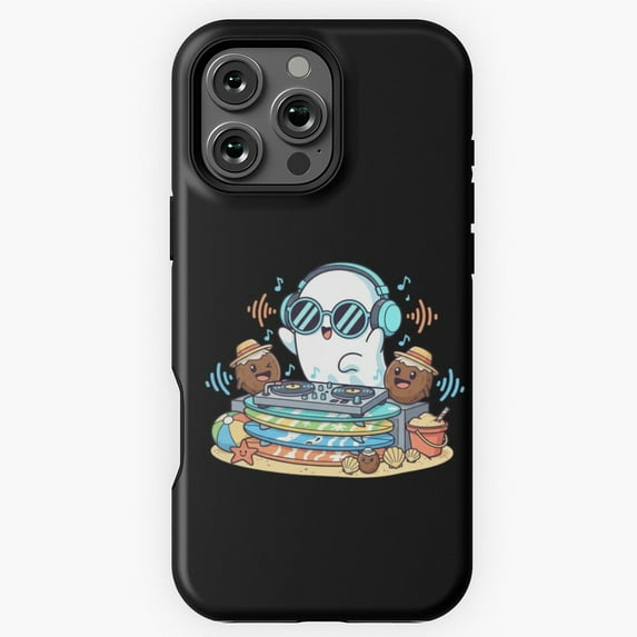 Beach DJ Ghost Summer Party Cartoon Art iPhone Case 17 16 15 14 13 12 ...