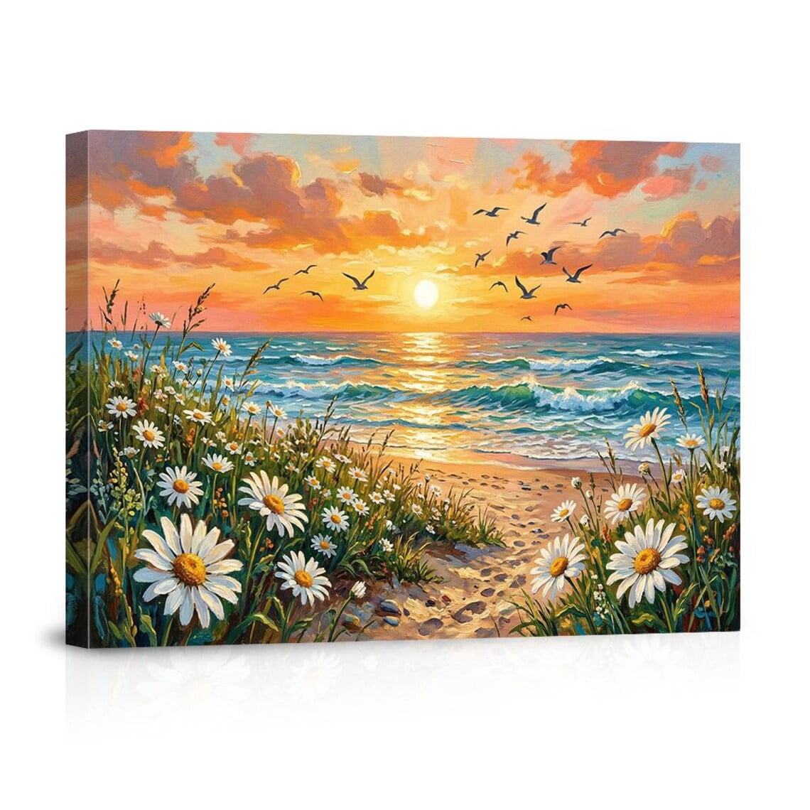 Beach Daisy Sunset Seagulls Coastal Floral For Home Bathroom Bedroom ...