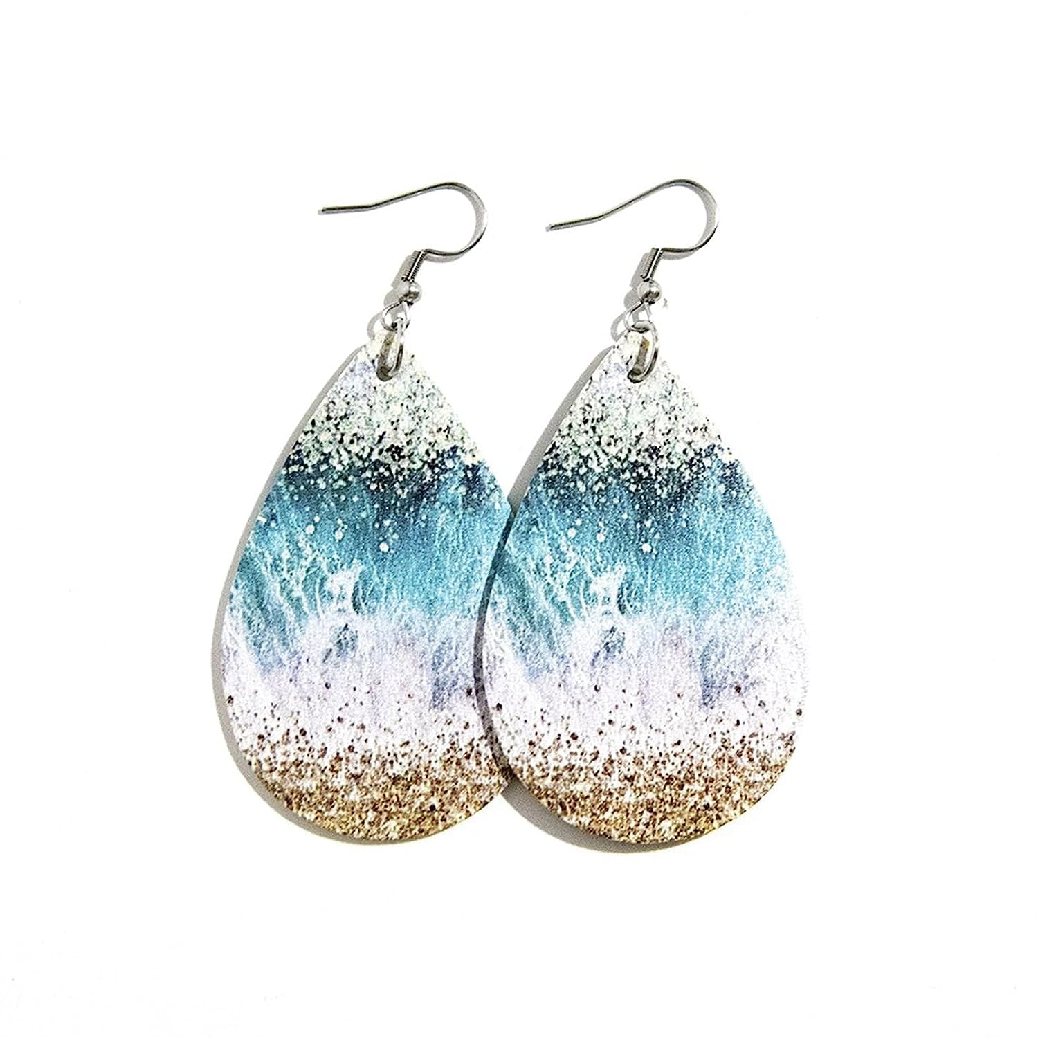 Beach Dangle Earrings For Women Sea Wave Earrings Printed Teardrop ...