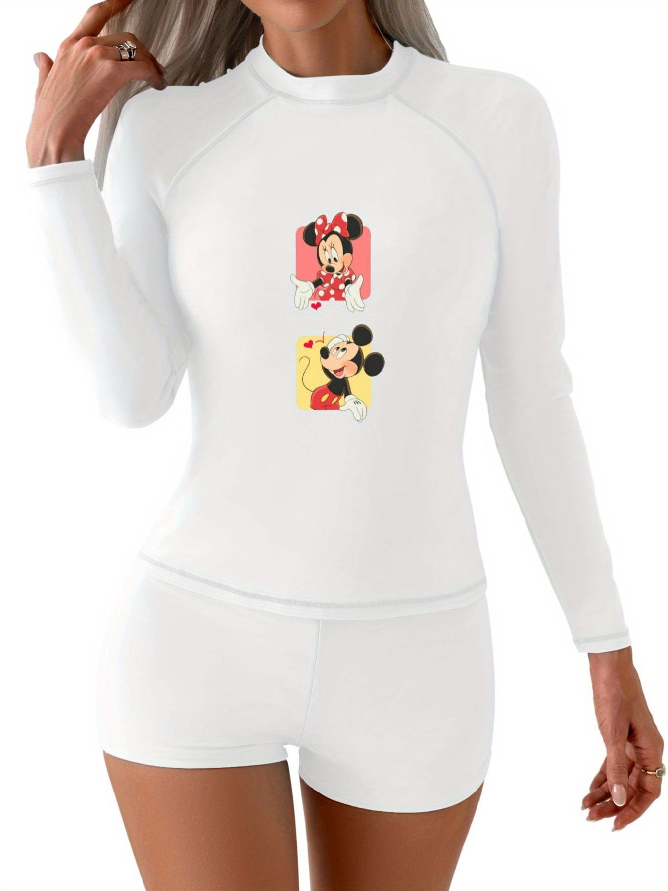 Beach Day Must-Have - Women's 2pc Long Sleeve Cartoon Print Surf Suit ...