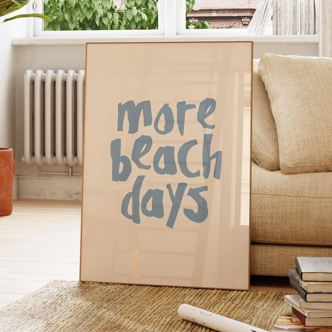 More Beach Days Print Trendy Coastal Wall Art Blue Typography Poster ...