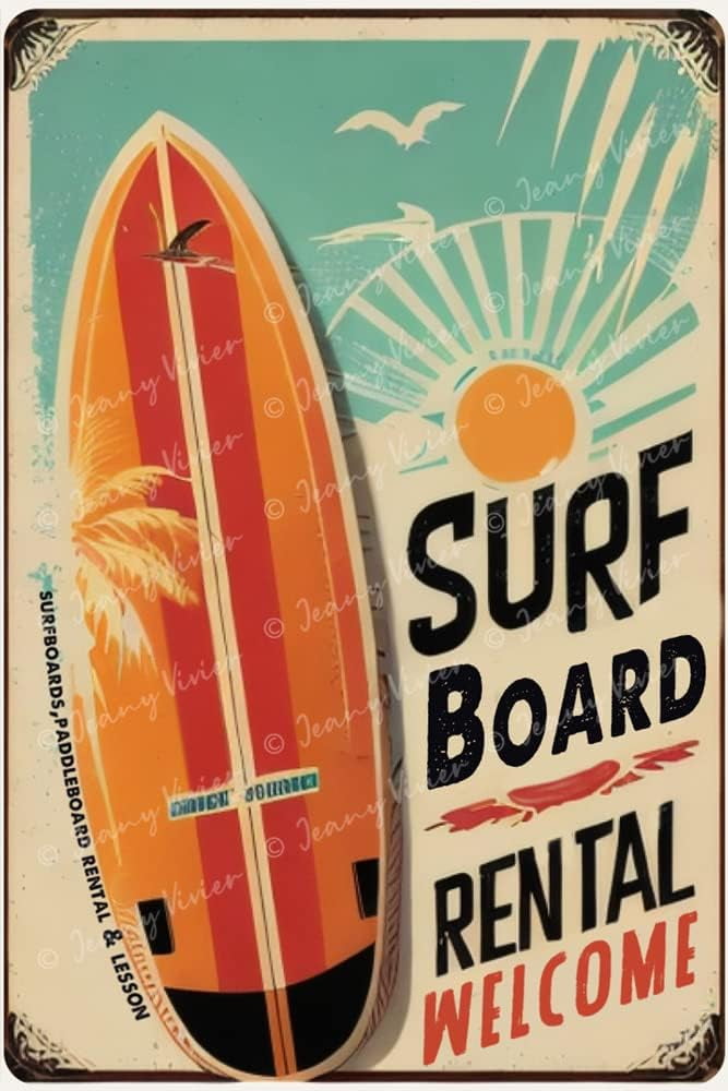 Beach Decor, Surfboard Rental Vintage Metal Signs, Beach Themed ...