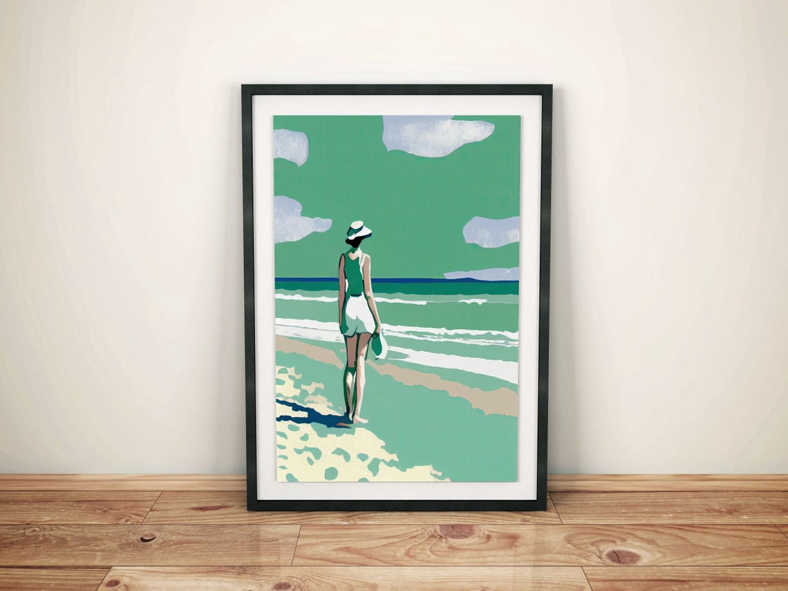 Beach Decor for Living Room Retro Vintage Art Deco Woman Layout Pastel ...