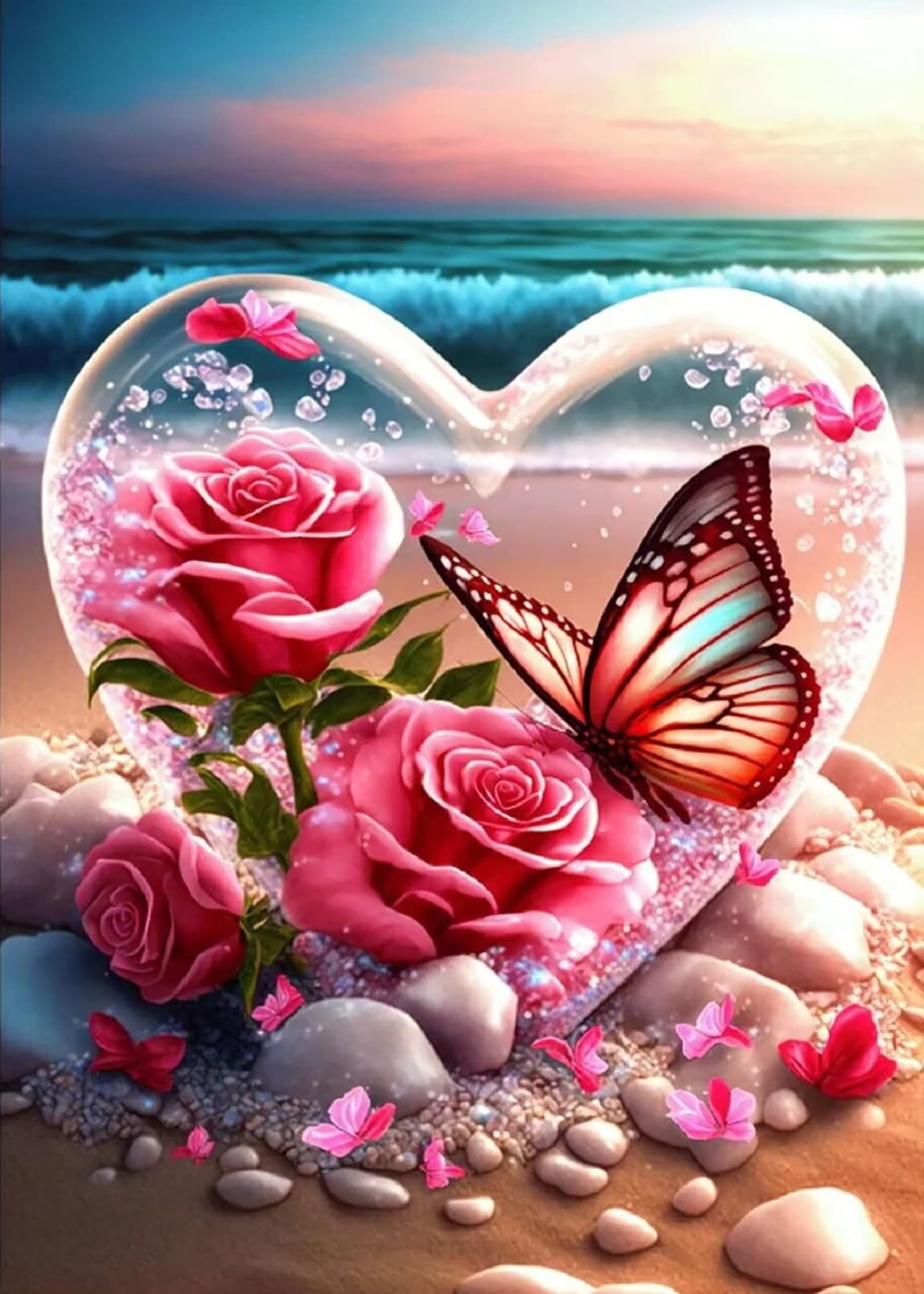 Beach 5D DIY Diamond Art Kits, Full Drill, Flowers Heart, Sea ...