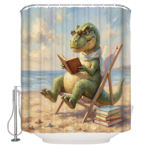 Beach Dinosaur Bathroom Shower Curtains with 12 Hooks Polyester ...
