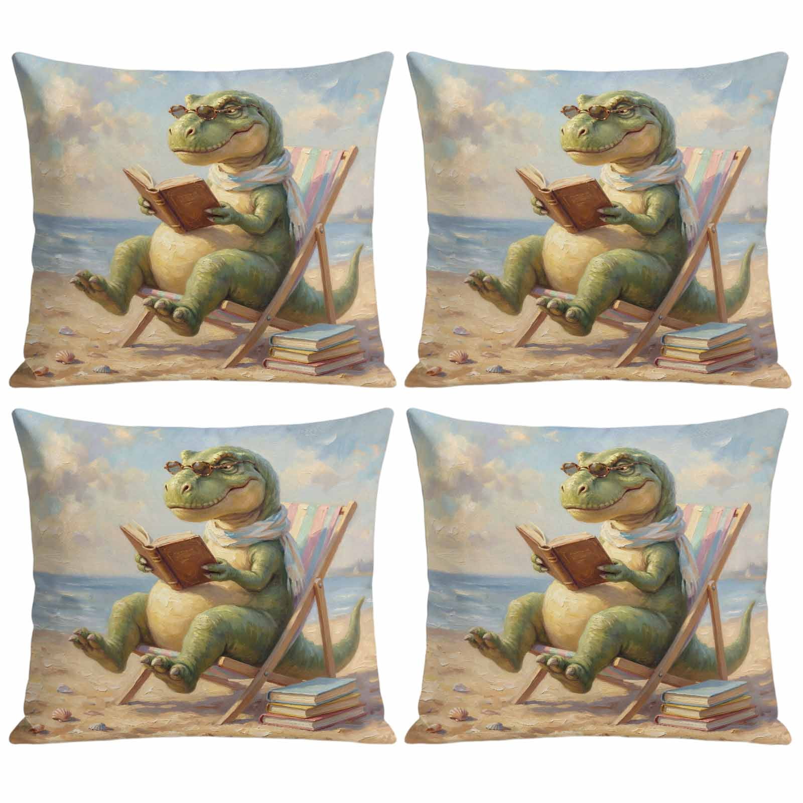 Beach Dinosaur Throw Pillow Covers 16 x 16 Inch Pillow Covers Set of 4 ...