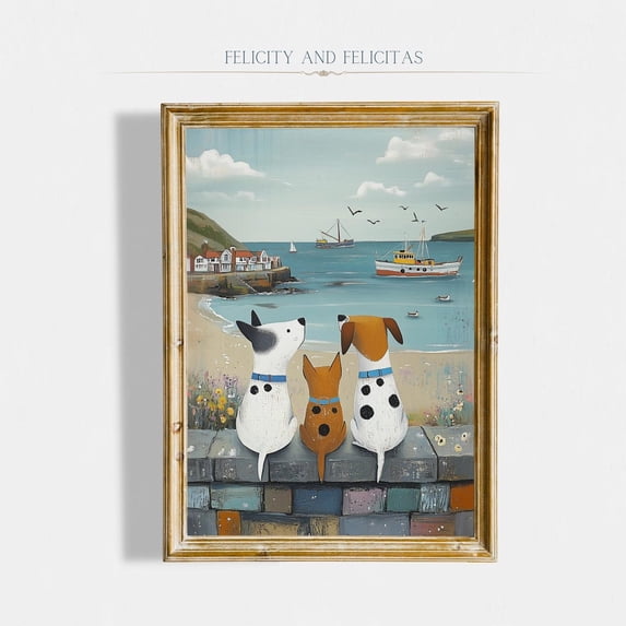 Beach Dog Wall Art Summer Coastal Doggies Art Whimsical Pet Maritime ...