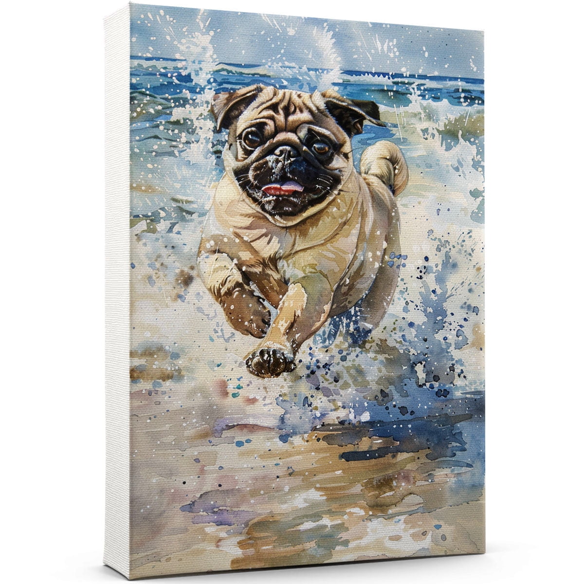 Beach Dogs Art - Pug Dog Canvas, Dog Pictures Wall Decor, Dog Art ...