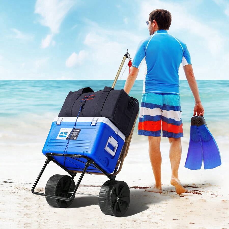 Beach Dolly With Big Wheels For Sand, 15.4" X 15.7" Cargo Deck, W/ 10 ...