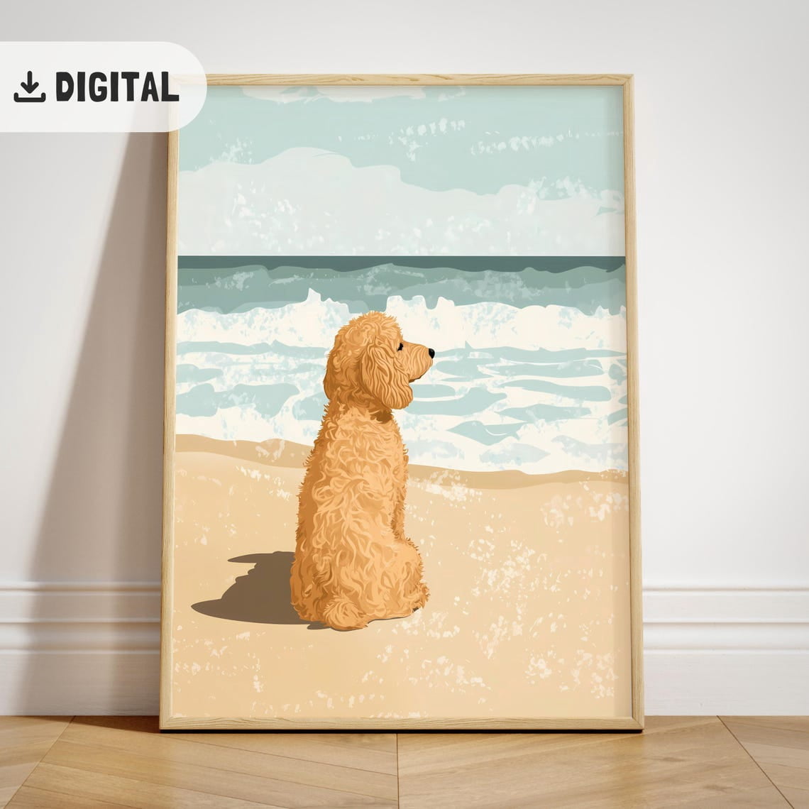 Beach Doodle Poster, Goldendoodle Summer, Dog Coastal Decoration ...