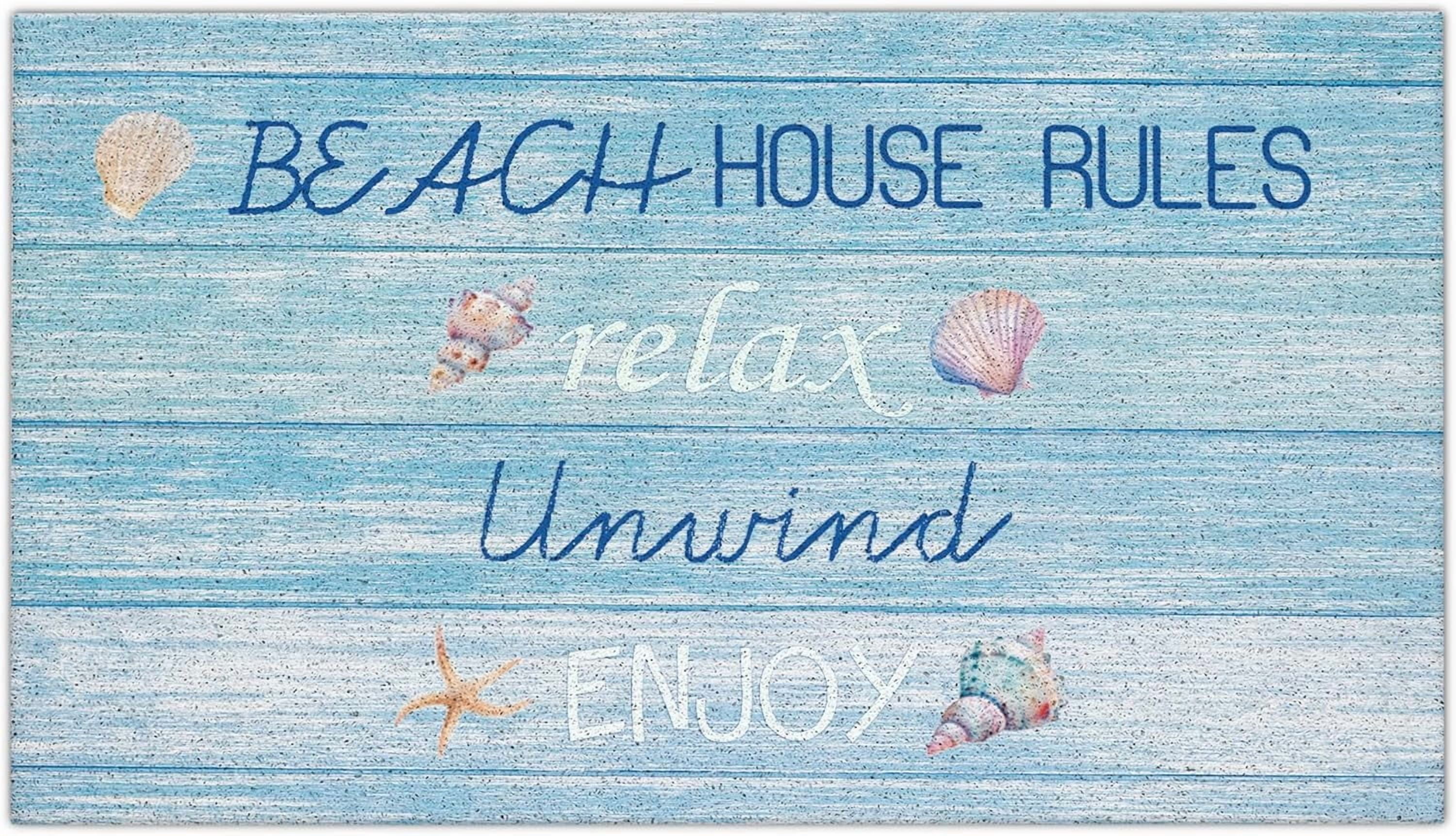Beach Door Mat, Beach House Rules Relax Unwind Enjoy Door Mat Indoor ...