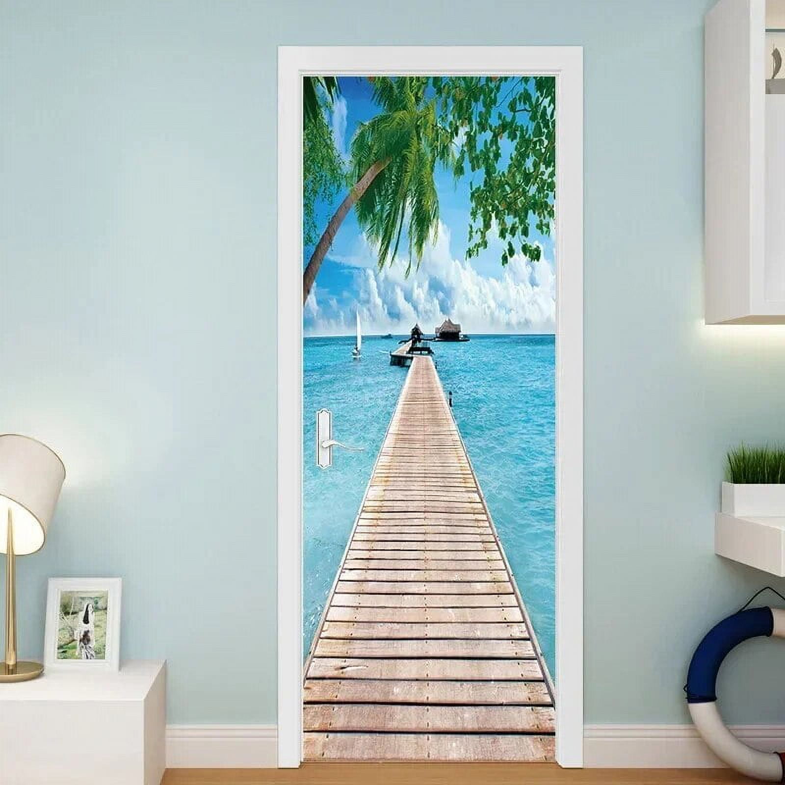 Beach Door Stickers Nature scenery 3d wallpaper Self-adhesive Bedroom ...