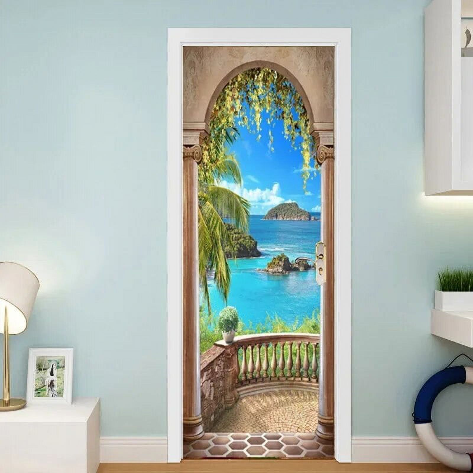 Beach Door Stickers Nature scenery 3d wallpaper Self-adhesive Bedroom ...