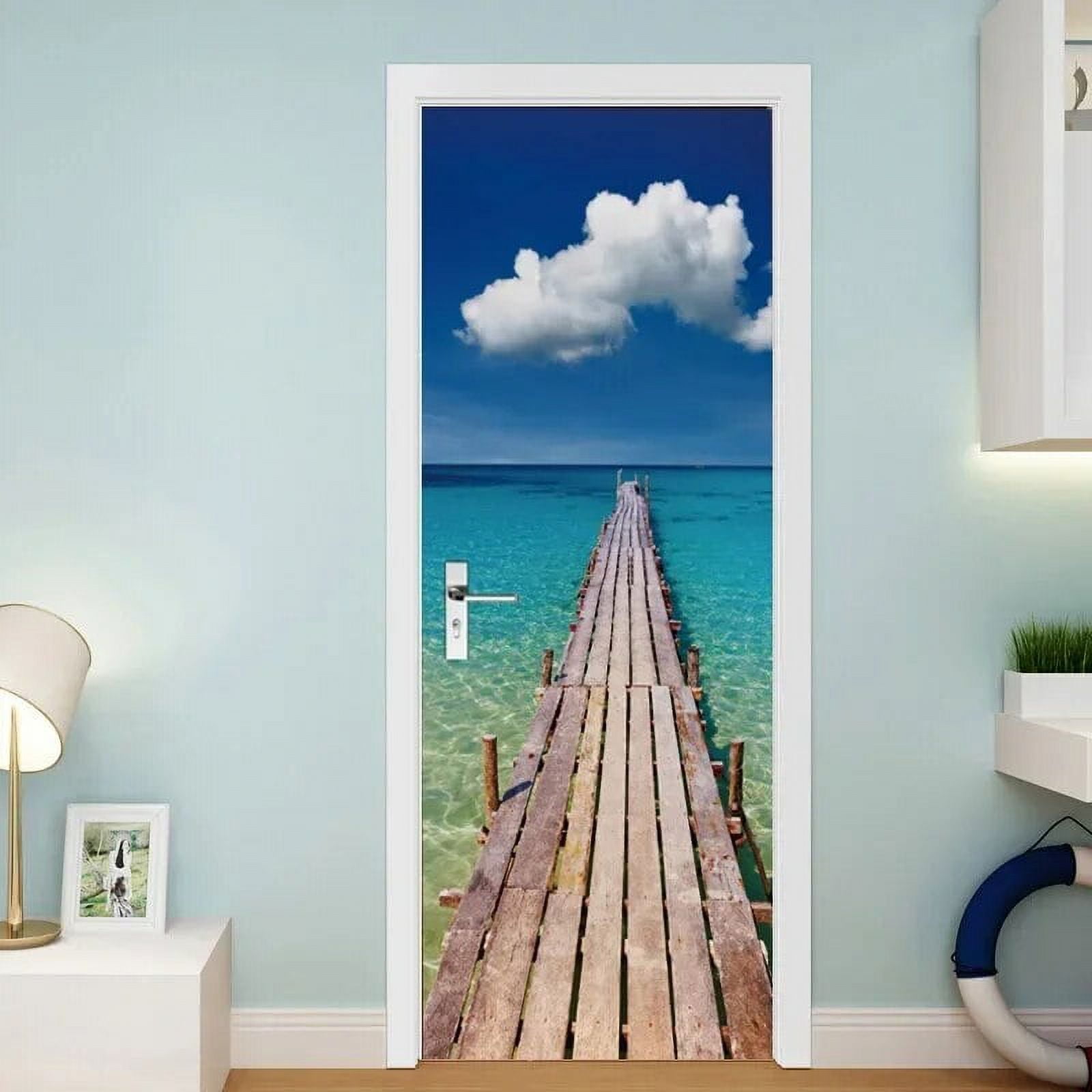 Beach Door Stickers Nature scenery 3d wallpaper Self-adhesive Bedroom ...