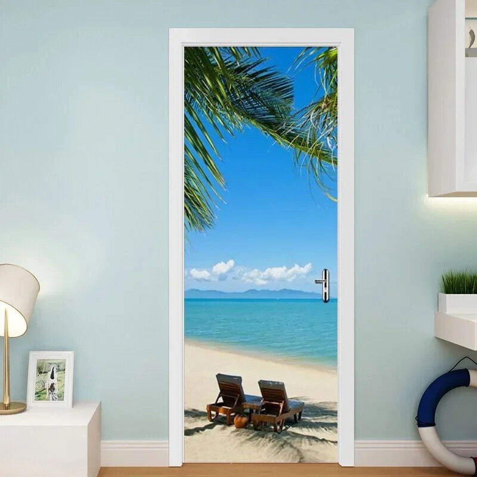 Beach Door Stickers Nature scenery 3d wallpaper Self-adhesive Bedroom ...