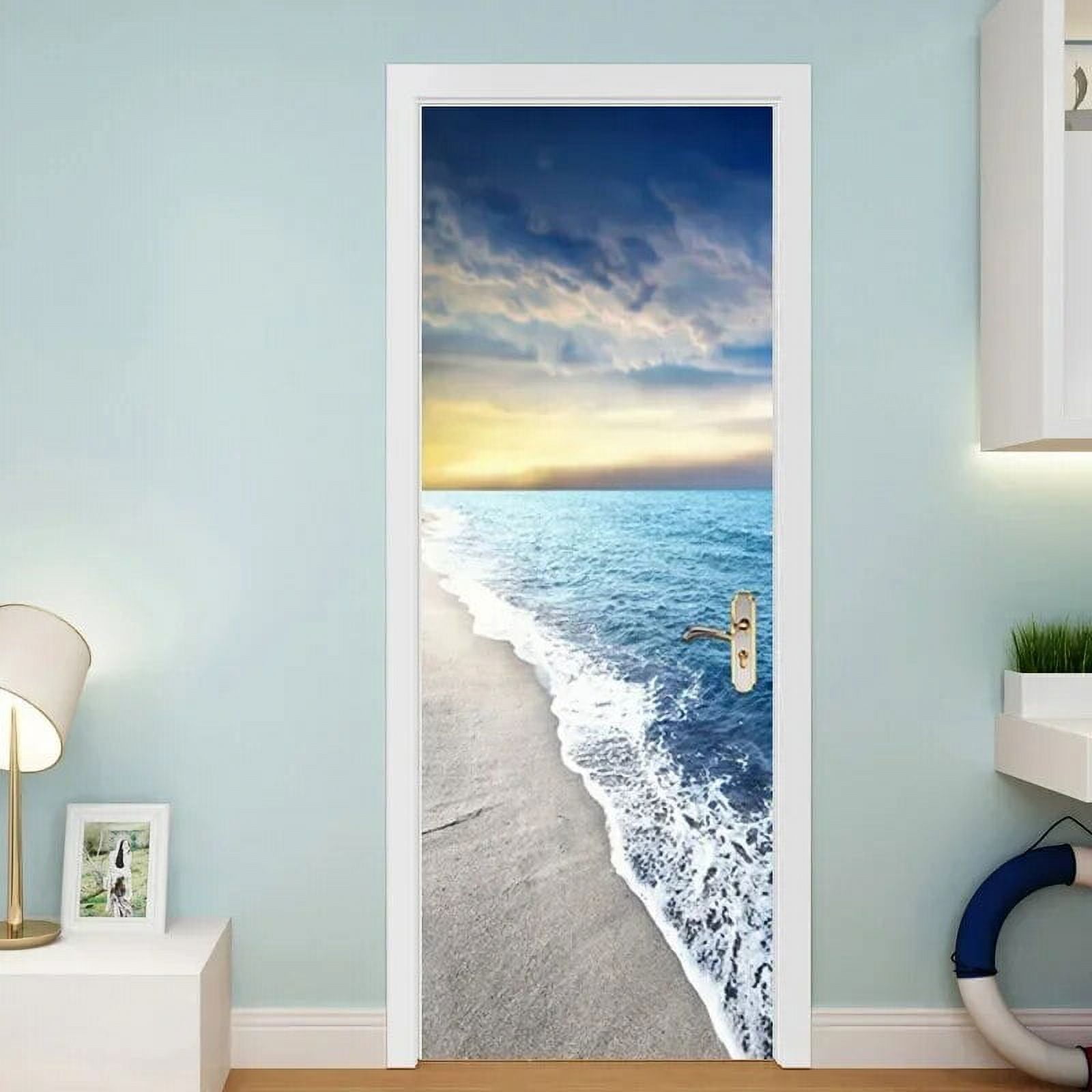 Beach Door Stickers Nature scenery 3d wallpaper Self-adhesive Bedroom ...