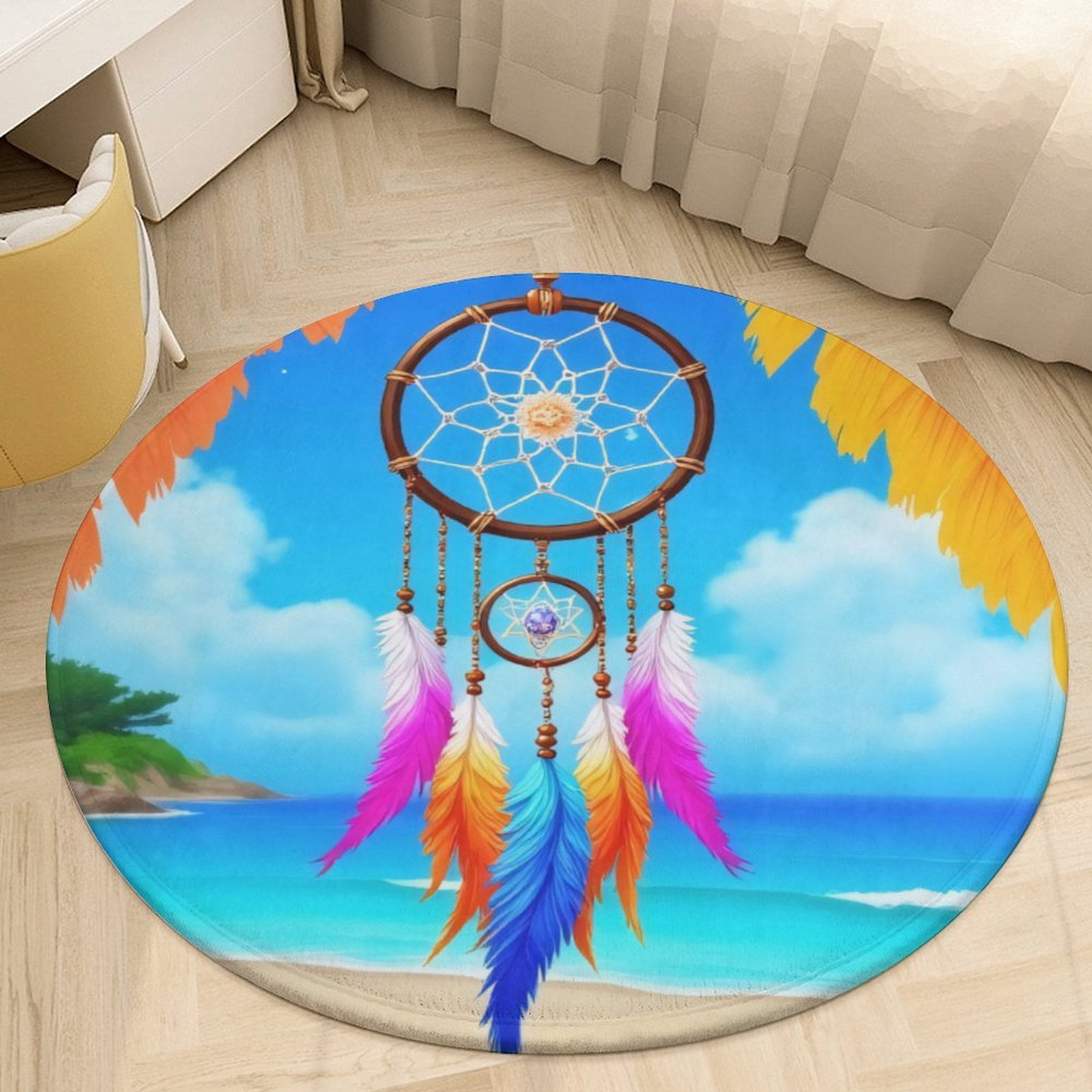 Beach Dreamcatcher Scene Round Area Rugs for Bedroom Living Room, 6FT ...