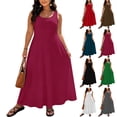 Beach Dress Sleeveless Travel Vacation Sundress Plus Size Women Round ...