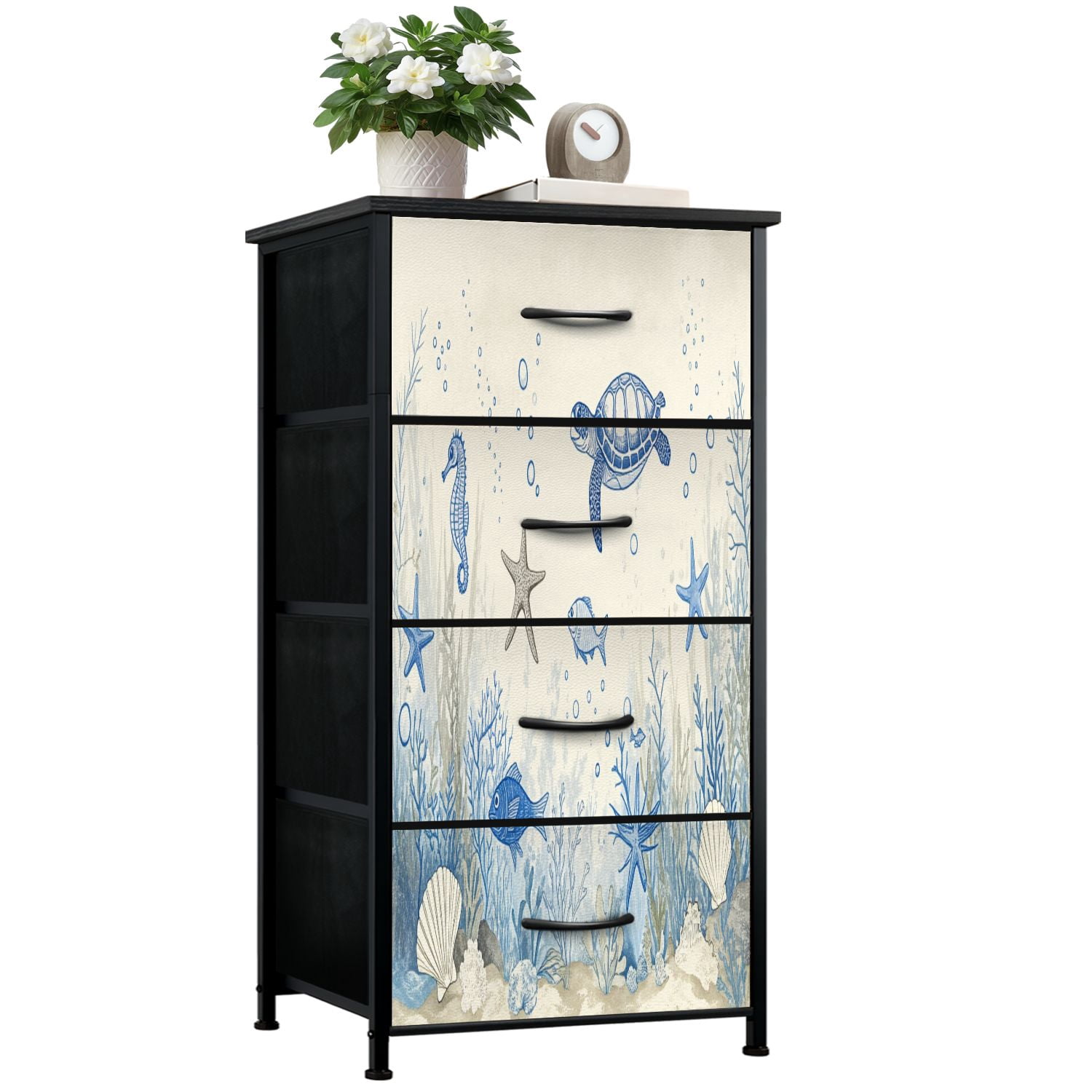 Beach Dresser for Bedroom with 4 Storage Drawers Blue Sea Turtle ...