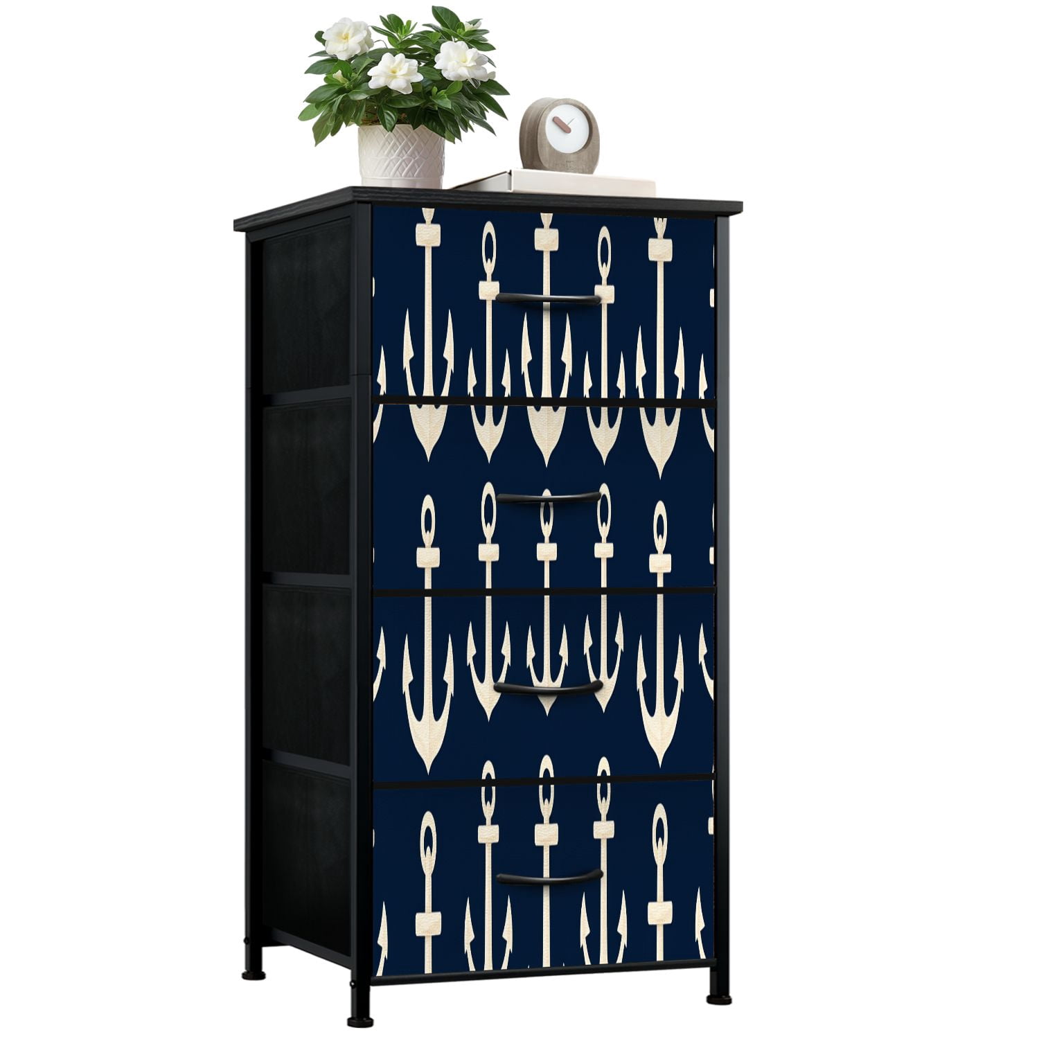 Beach Dresser for Bedroom with 4 Storage Drawers Coastal Nautical Navy ...