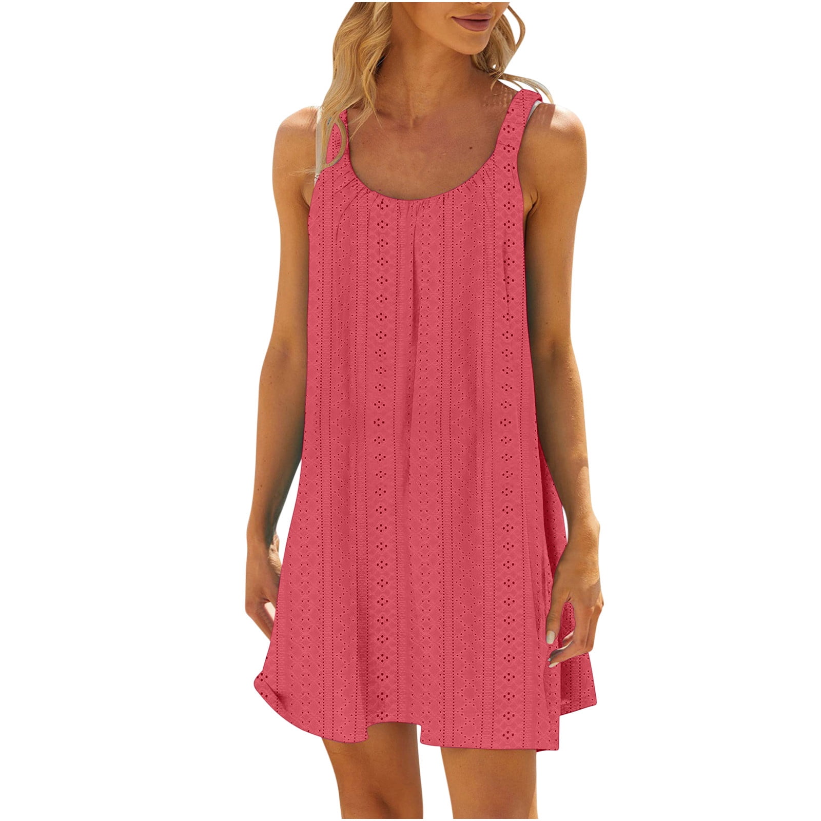 Beach Dresses for Women, 2024 Casual Scoop Neck Sleeveless Eyelet Mini ...