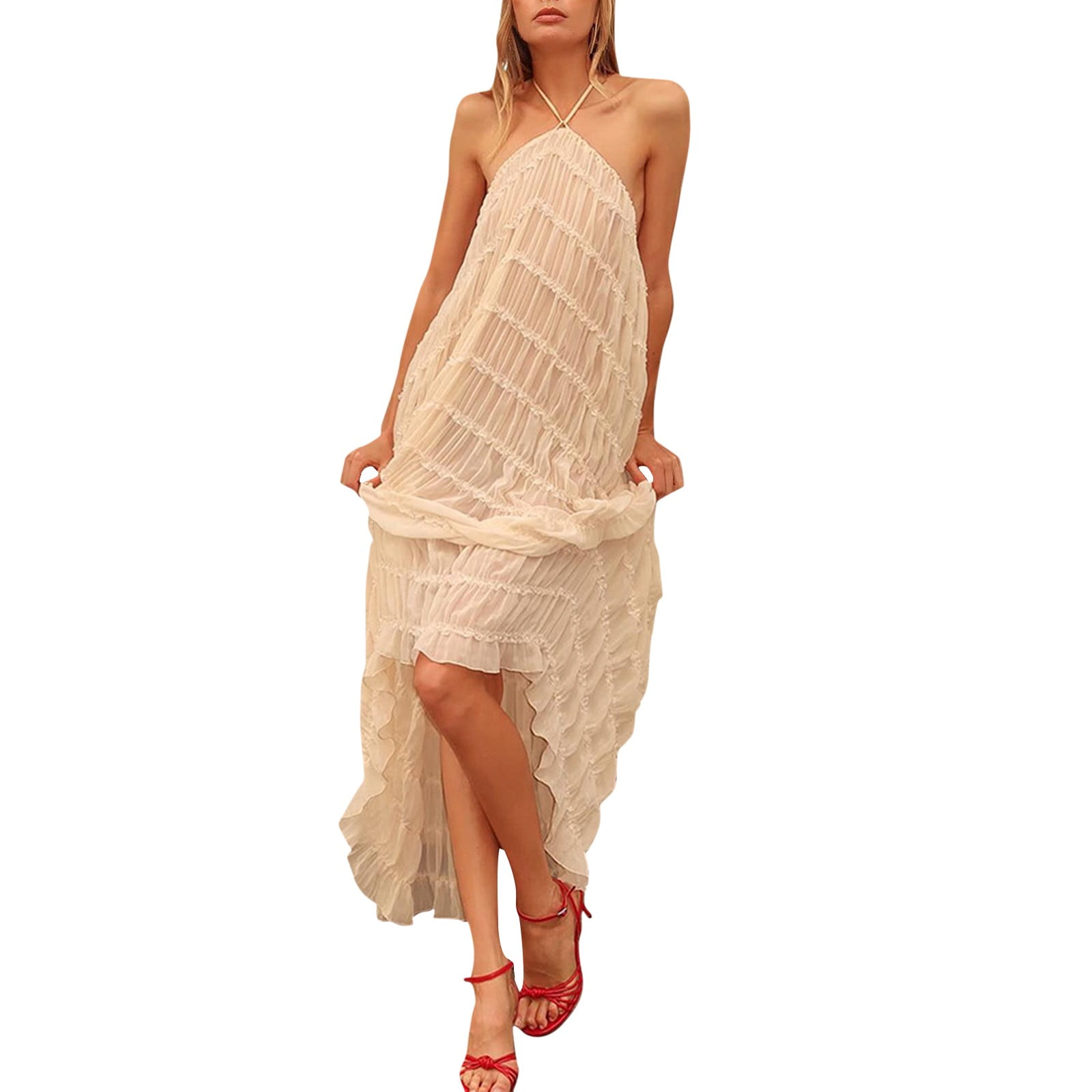 Beach Dresses For Women, Halter Smocked Lightweight Sexy Lace Vacation ...