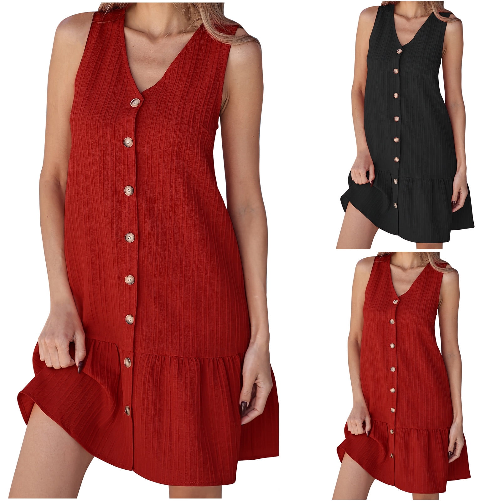 Beach Dresses Women's Spring/Summer Plus-Size Fashion Sleeveless V-Neck ...