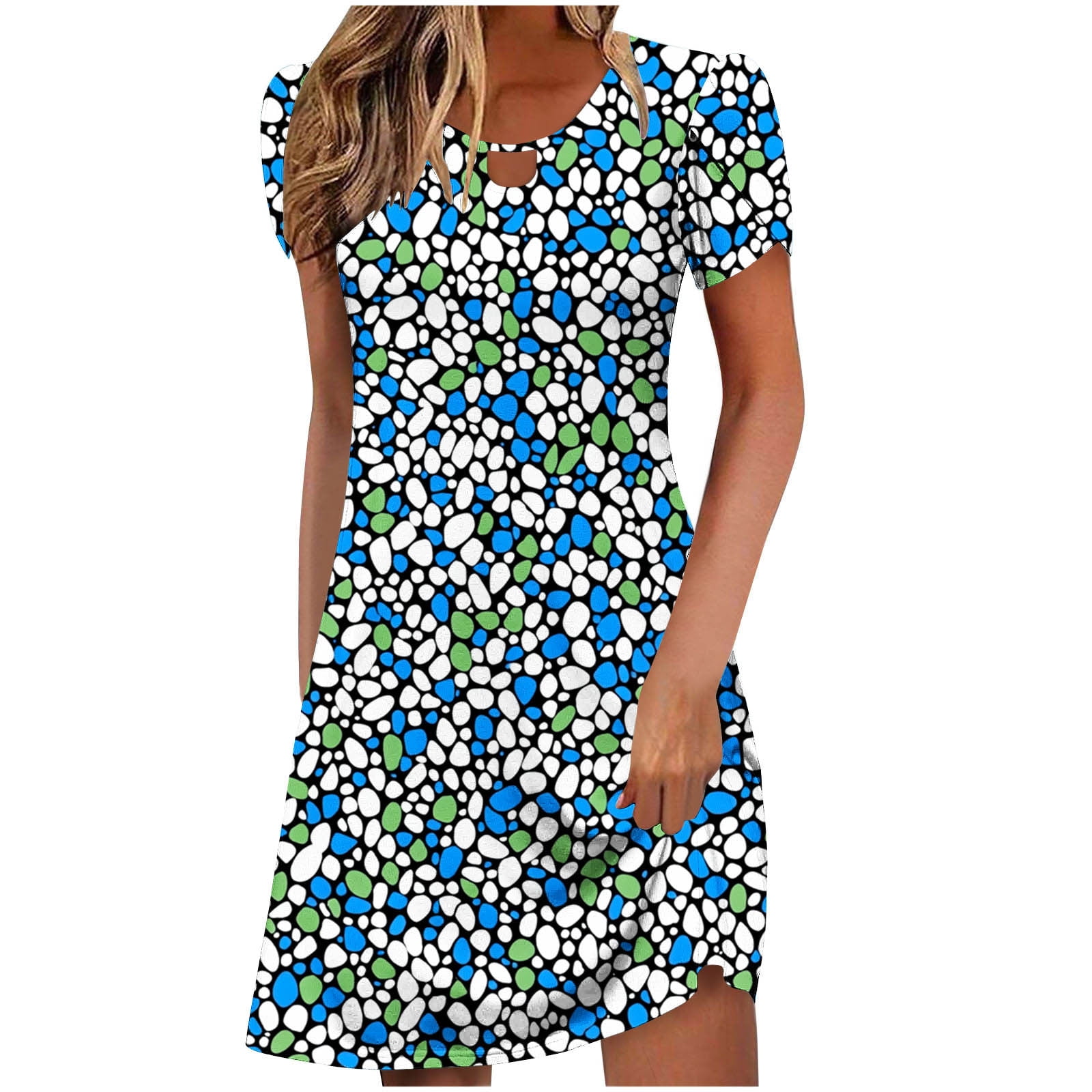 Beach Dresses for Women 2026 Vacation Keyhole Neck Short-Sleeve Dress ...