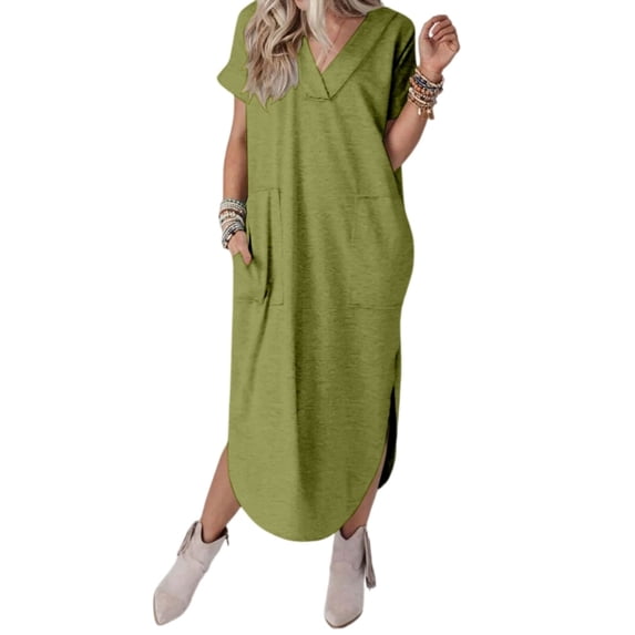 Beach Dresses for Women Fall Short Sleeve Vneck Maxi Long Loose Fit ...