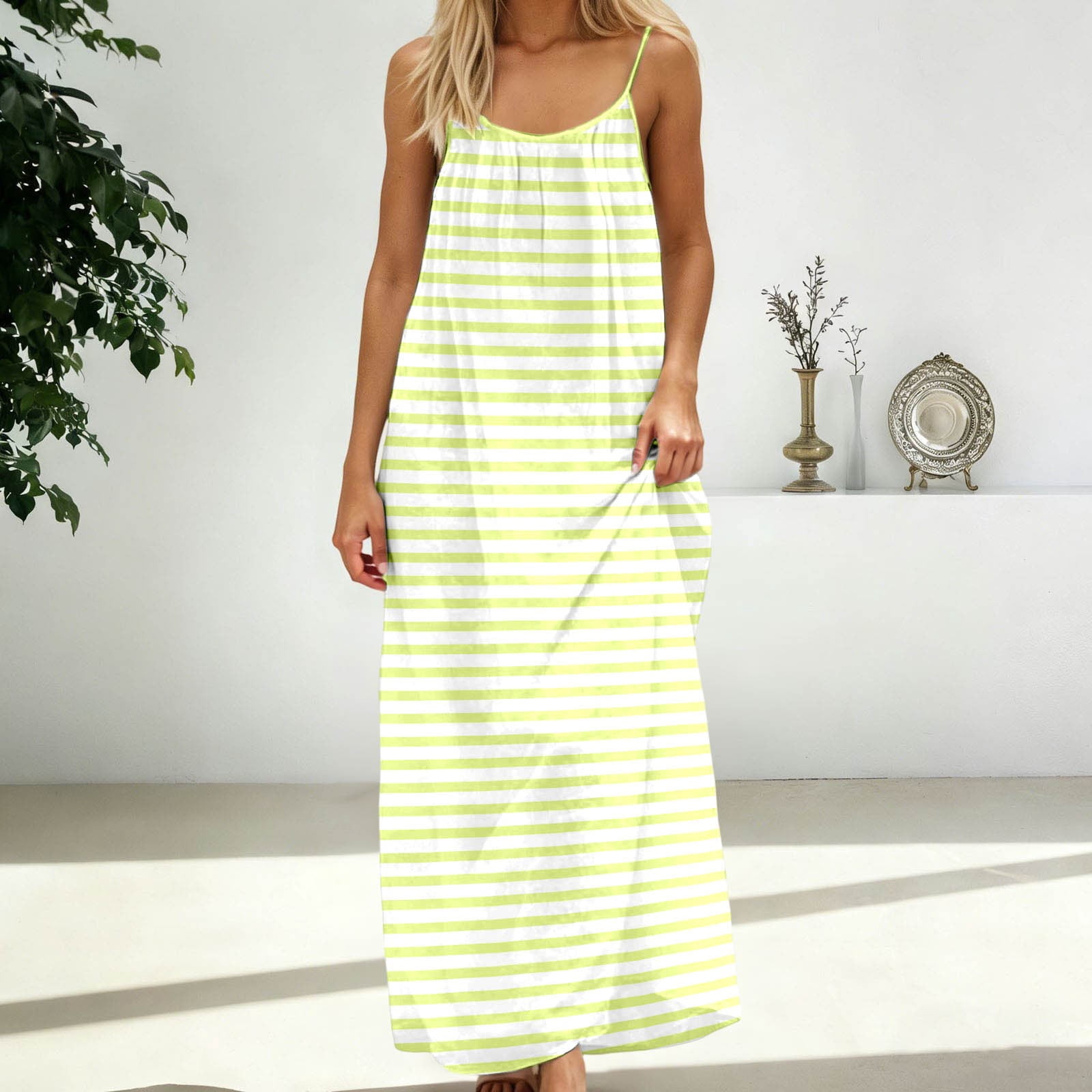 Beach Dresses for Women Spaghetti Strap Open Back Cami Dress Casual Sun ...