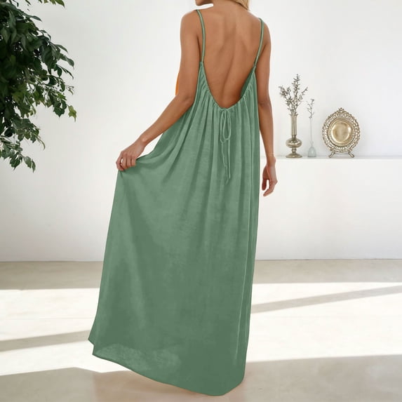 Beach Dresses for Women Slip Spaghetti Strap Open Back Dresses for ...